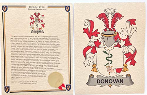 Amazon.com: Donovan - Coat of Arms and Last Name History - 8.5x11 Print ...