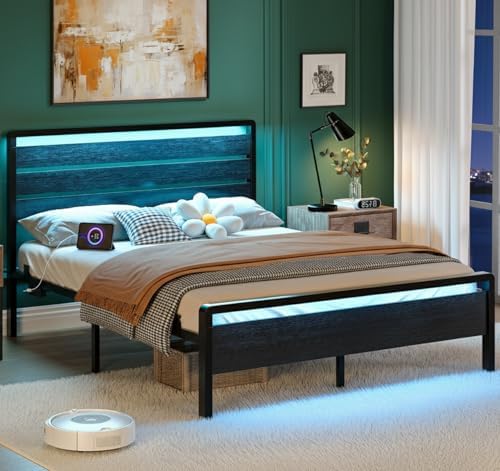 Amazon.com: VINGLI Queen Platform Bed Frame with 12-Inch Under-Bed ...