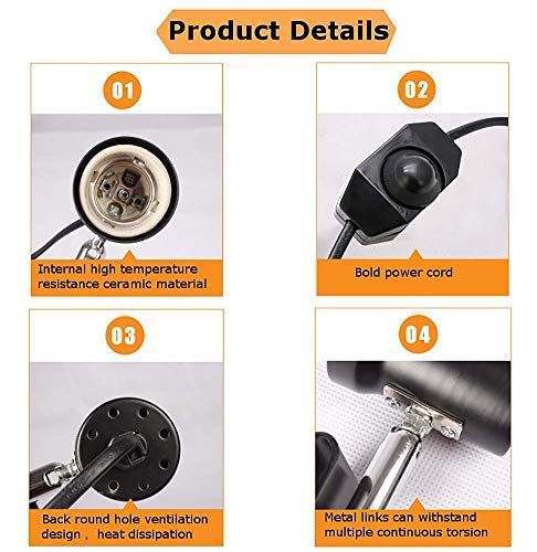 MD Lighting Mini Clamp Light Fixture for Reptile, 110V E26/E27 Ceramic ...