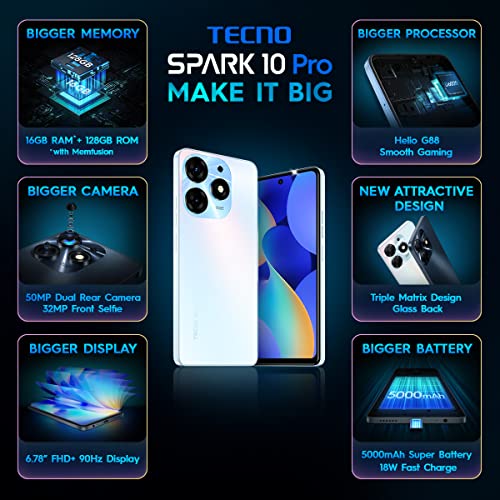 TECNO Spark 10 Pro (Pearl White, 8GB RAM,128GB Storage)|16GB Expandable ...