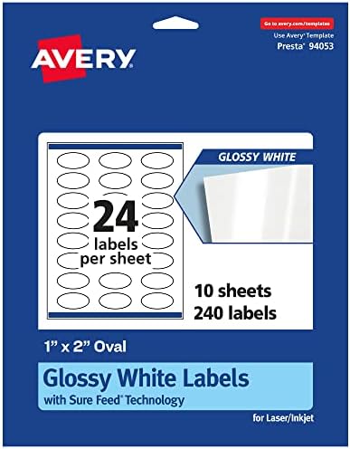 Amazon.com : Avery Glossy White Oval Labels, Sure Feed Technology, 1" x 2", 240 Glossy White ...