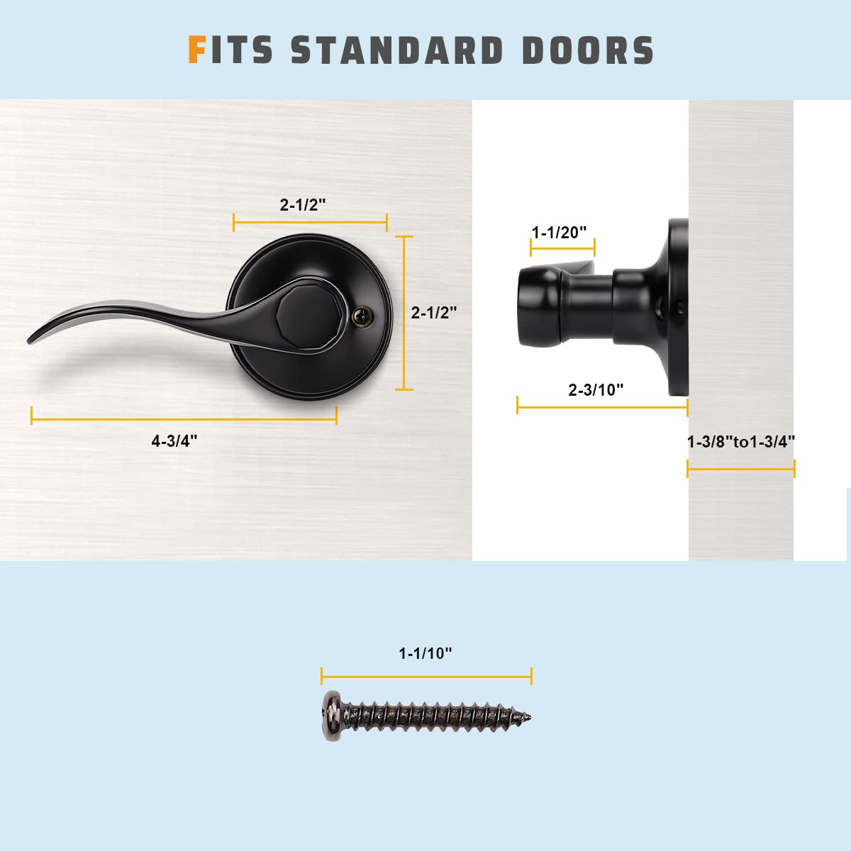 Snapklik.com : KNOBWELL 1 Pack Dummy Door Knob Black Lever Door Handle ...