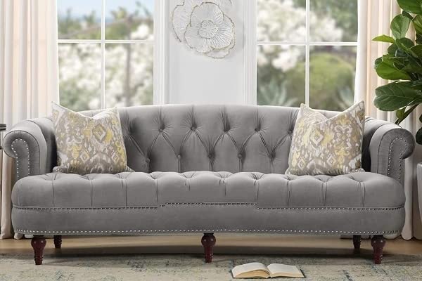 ClufRox Stellar Curved Back Tufted Three Seater Elegant Wooden Base ...