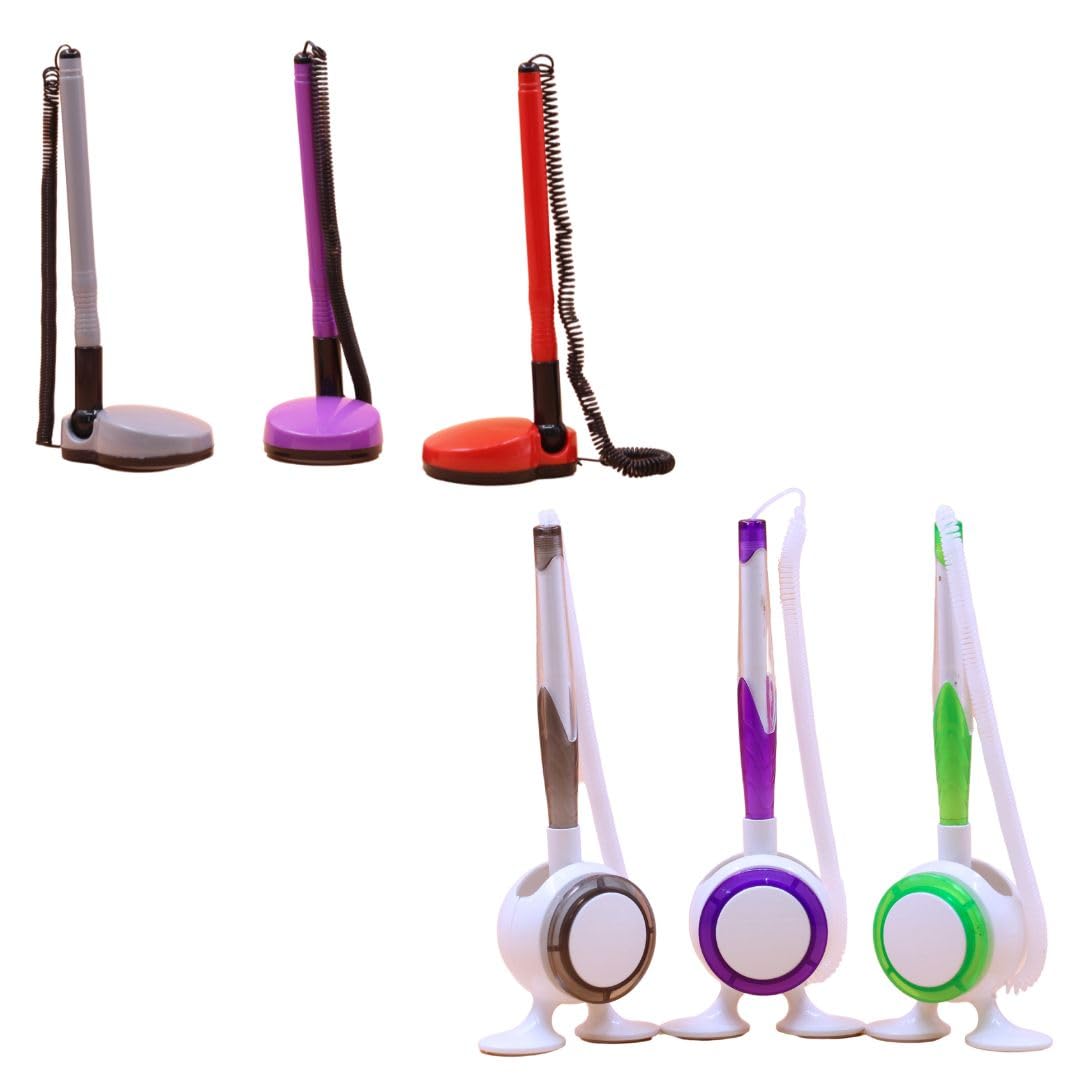 R H LIFESTYLE Plastic Table Ball Pen Stick On Base with Stretch Coil ...