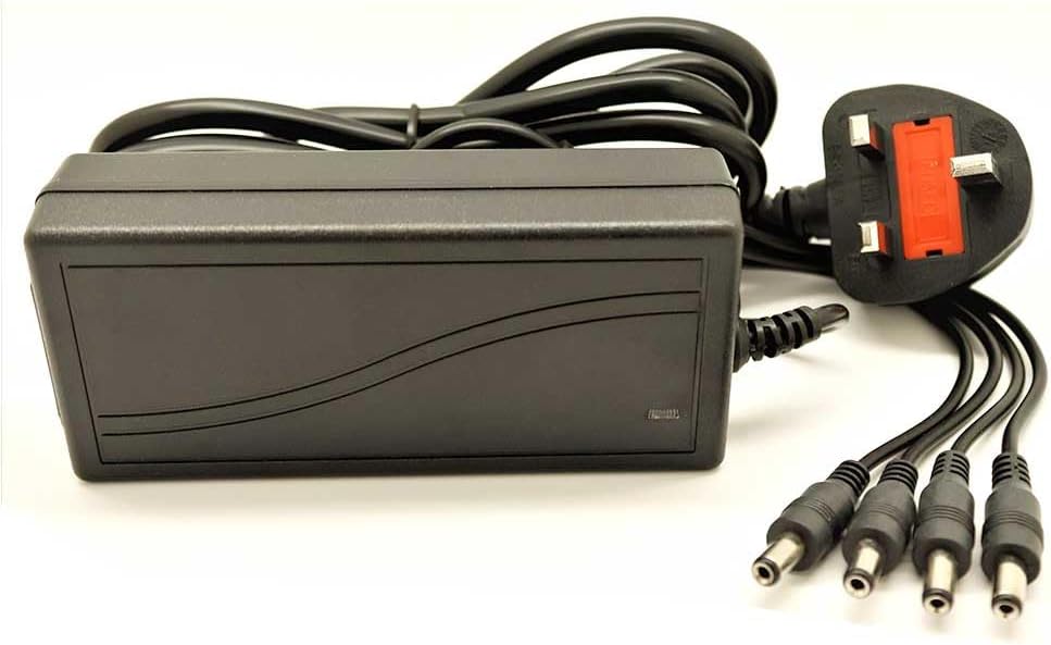 Qvis 12V 5A 4-Way CCTV Camera Power Supply with UK 3-Pin Power Lead PSU ...