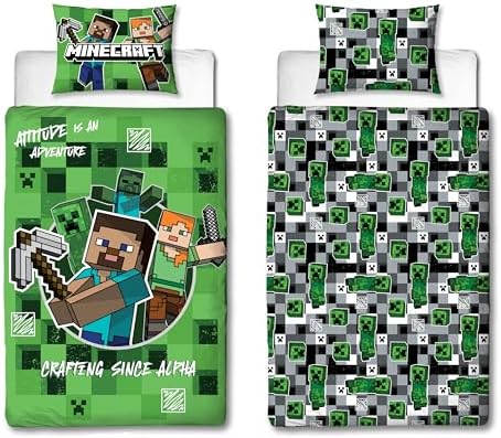 MINECRAFT Official Single Duvet Cover Set | Block Check Gaming Design ...