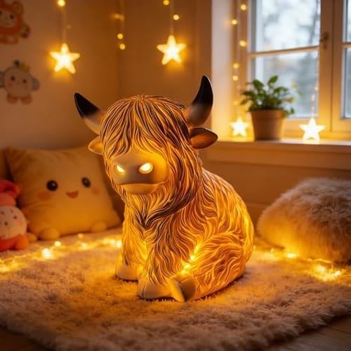 The Cozy Highland Glow: Highland Cattle Lamp, 8in Cow Accent Light ...