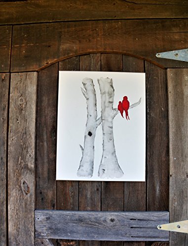 Amazon.com: Watercolor Lovebirds on Birch Trees Hand painted, Original ...
