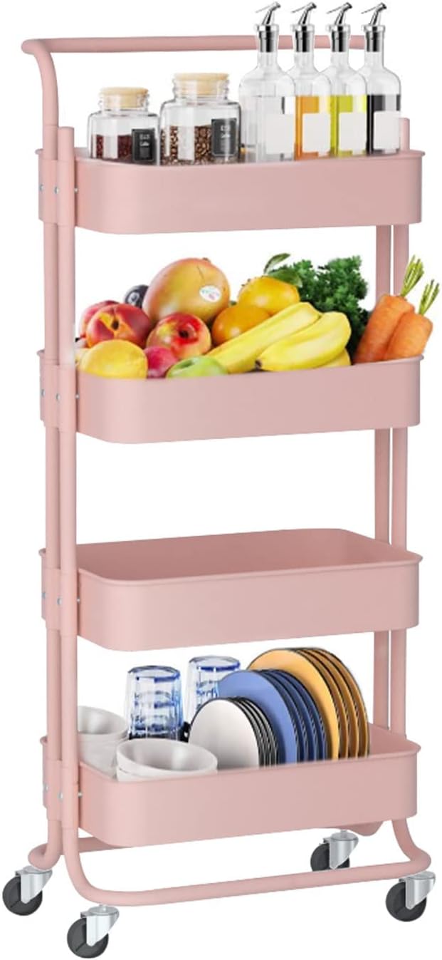Amazon.com: EKKIO Rolling Cart, Pink Rolling Cart Organizer, Pink Cart ...