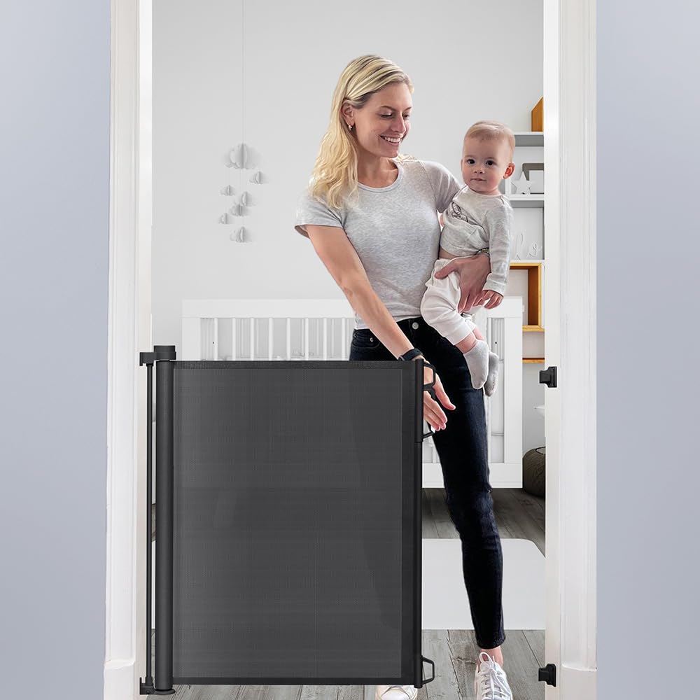 Papablic Retractable Baby Gate, 34" Tall, Extends to 71" Wide, Extra ...