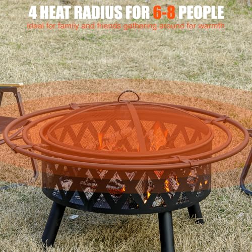 EcoNook 36 Inch Wood Burning Fire Pit with 2 Loops, Outdoor Fire Pit ...