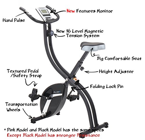 PLENY Foldable Upright Stationary Exercise Bike with 16 Level ...