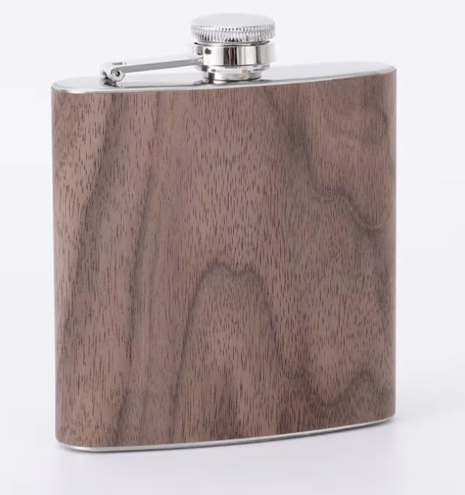 Amazon.com | 6 oz Handcrafted Rustic Wood-Wrapped Stainless Steel Flask ...