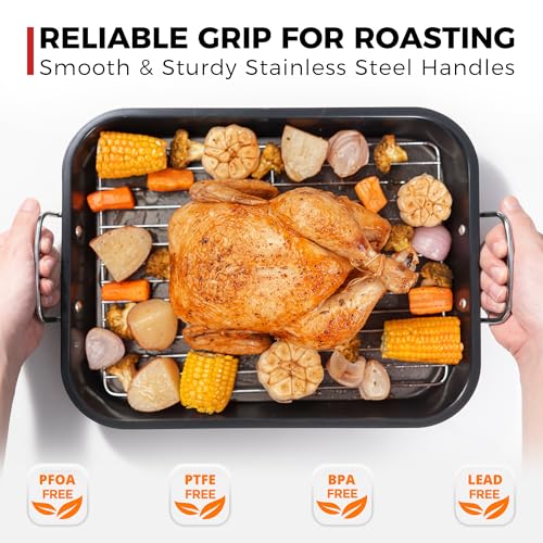 HONGBAKE Small Roasting Pan with Flat Rack