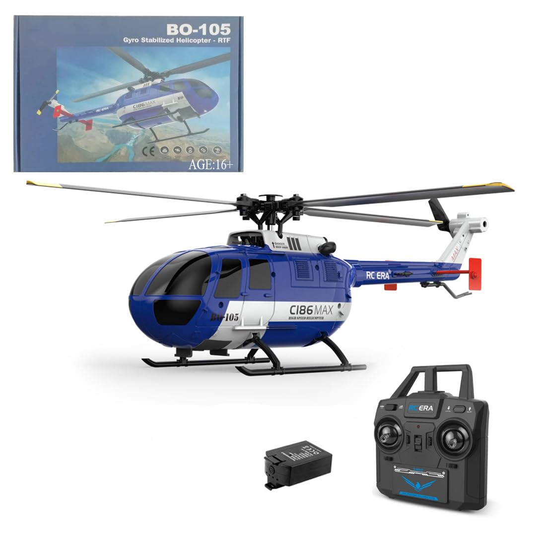 Amazon.com: C186MAX BO105 RC Helicopter for Adults, 1:48 2.4G 4CH RTF ...