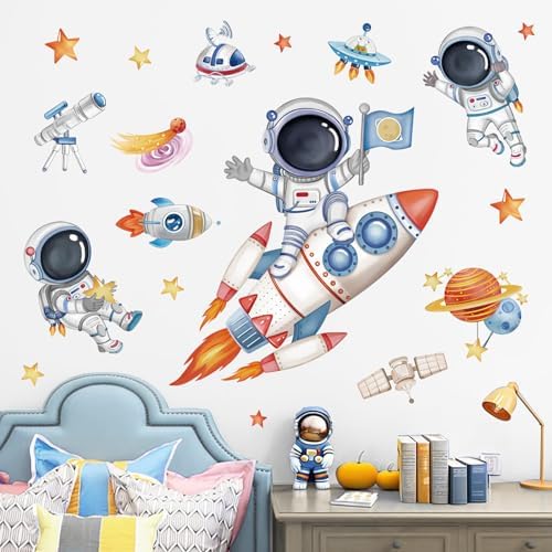 Amazon.com: wondever Rocket Astronaut Wall Stickers Universe Space ...