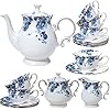 Amazon.com | LE POTOCIO 21-Piece Bone China Tea Set for Adults, Blue and White Porcelain Tea Set ...