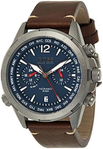 Hugo Boss Mens Quartz Watch, Chronograph Display and Leather Strap ...