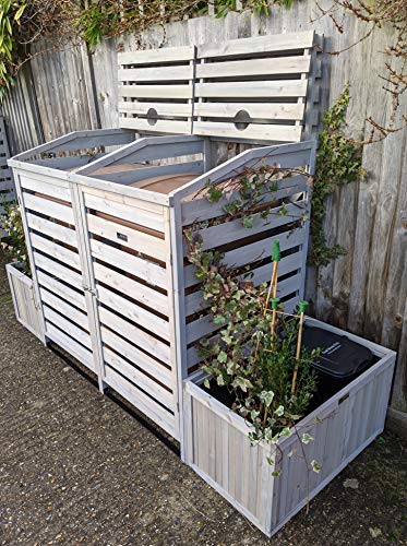 BinGarden Double Wheelie Bin Store with Bi-Fold Roof and matching ...