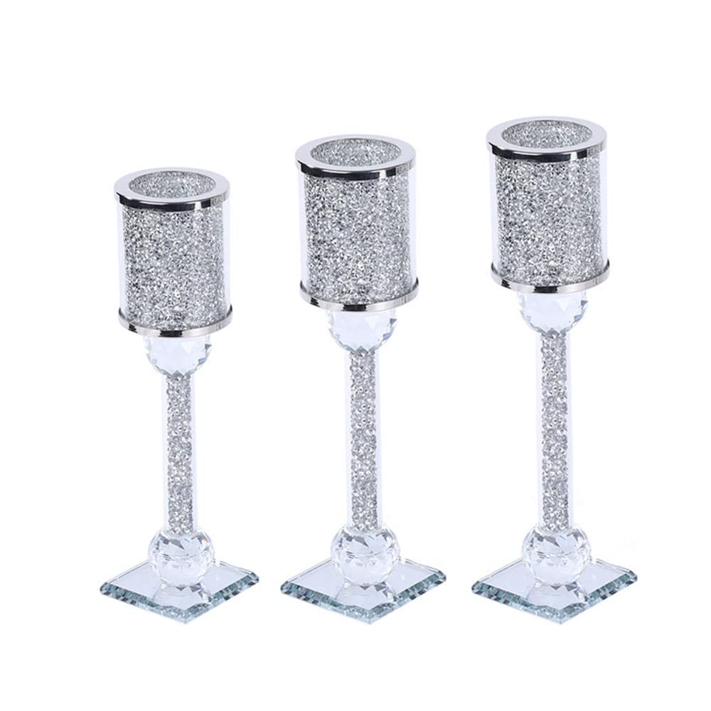 Amazon.com: Set of 3 Luxury Silver Crushed Diamonds Pillar Candle ...
