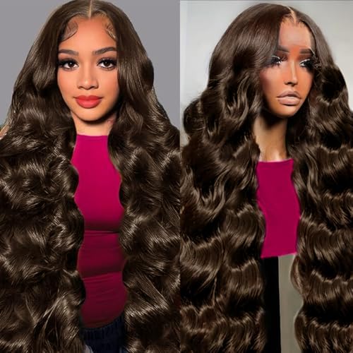 Amazon.com : Tiwugi Chocolate Brown Lace Front Wig Human Hair 30 Inch ...