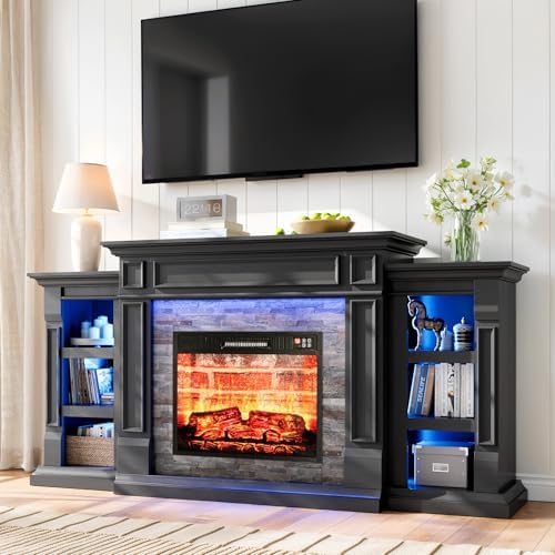 Amazon.com: Naice 72" Electric Fireplace with Mantel and Cabinets, LED ...