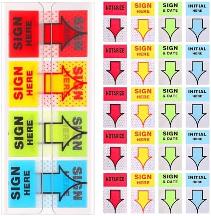 Amazon.com: 300Pcs Sign Here Stickers 4 Color Adhesive Arrow Labels ...