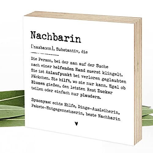 Wunderpixel® Holzbild Definition Nachbarin - 15x15x2cm zum Hinstellen/Aufhängen, echter ...