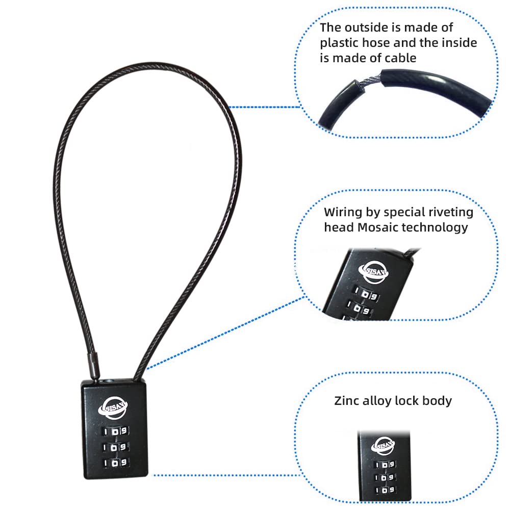 SISAV 3 Digit Cable Combination Lock 5 inches Cable for School Gym ...