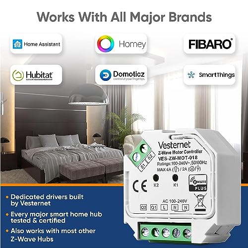 Vesternet Z-Wave Motor Controller | 2 Switch Inputs | Supports Scene Commands | 3-Wire (with ...