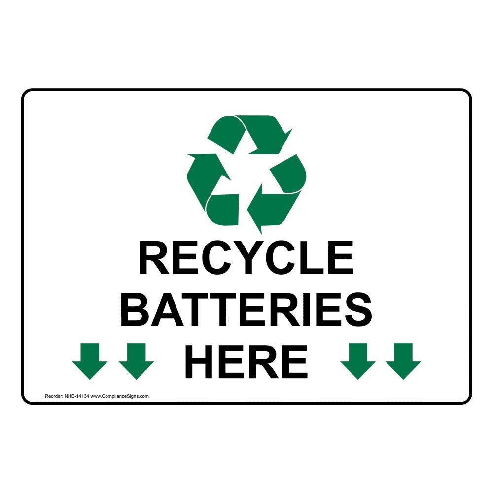 ComplianceSigns.com Recycle Batteries Here Label Decal, 5x3.5 in. 4 ...