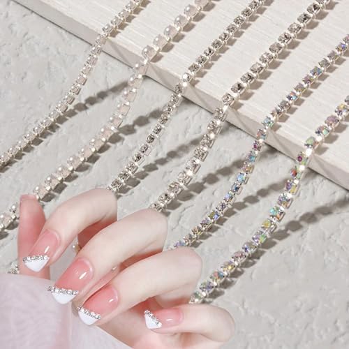 Amazon.com: Nail Rhinestones Chain Gold Silver Pearl AB Colors Crystal ...