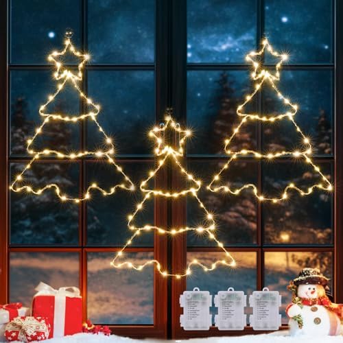 100 LED Christmas Window Lights - 8 Modes Stars Moon Battery-Powered ...