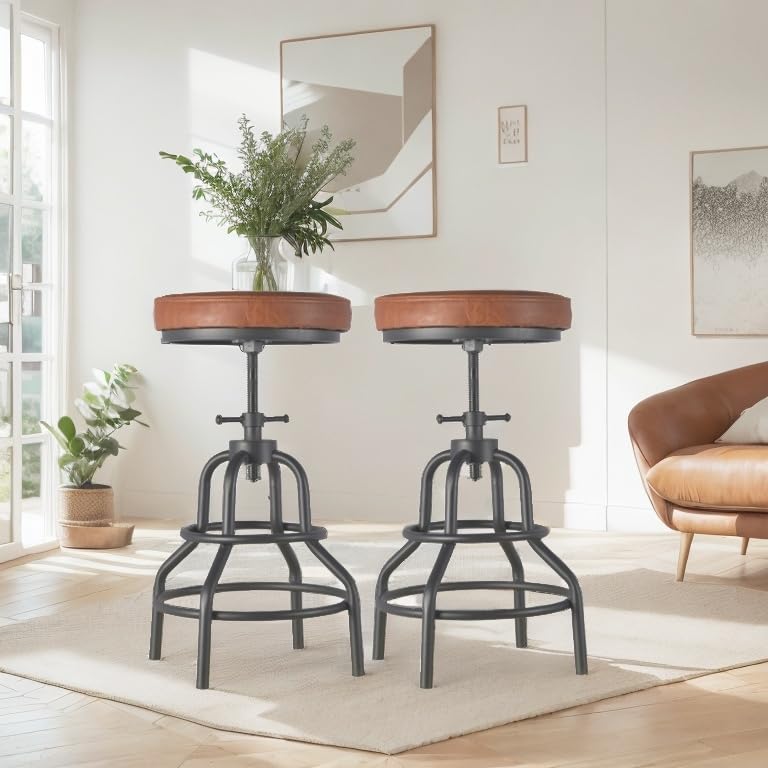 Snapklik.com : LOKKHAN Industrial Bar Stools-Swivel Leather Metal Bar ...