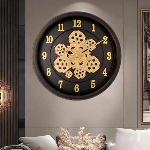 Buy DEKOR CENTRE - Timekeeper's Echo Designer Wall Clock | with Moving Gear Mechanism | Black ...