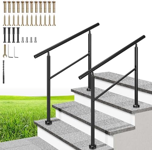 Fogein 2Pack 3 Step Hand Rails for Outdoor Steps, Black Powder Coated ...