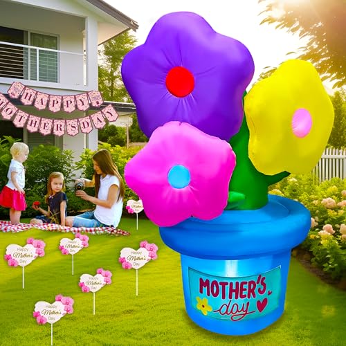 JOYEASE 5FT Mothers Day Inflatable Flowers Decoration,Built-in LED ...