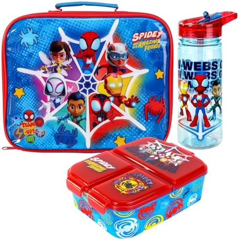 Marvel Kids Lunch Box 3 Piece Set Avengers Insulated Lunch Bag Snack Box 430ml Spiderman Water ...