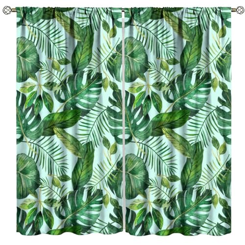 Sage Green Tropical Palm Leaf Curtains