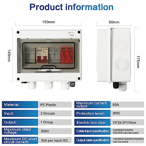 Jadeshay PV Combiner Box, 500V 63A Solar PV Combiner Box 2 in 1 out 2 ...