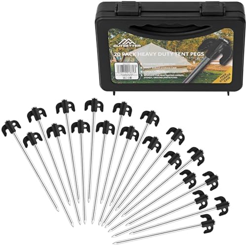 20 Pack Stainless Steel Tent Pegs with Storage Case Heavy Duty Skewer ...