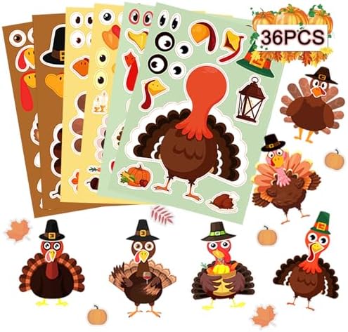 Amazon.com: 48 Pcs Turkey Stickers Make Your Own Turkey Sticker Sheets ...