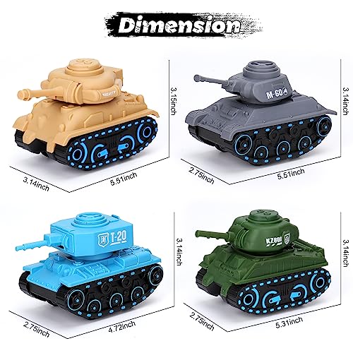 JuanKidbo 4 Pack Military Toy Tanks Set for Kids, Army Toy Tanks with ...