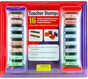 MessageStor Teacher Stamps - 16 Self-inking Stamps in Caddies : Amazon ...