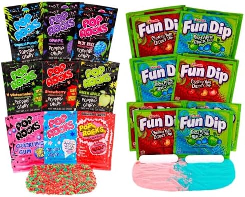 Amazon.com : 18 Pop Rocks Candy 48 Fun Dip Candy Variety Pack - 64 ...
