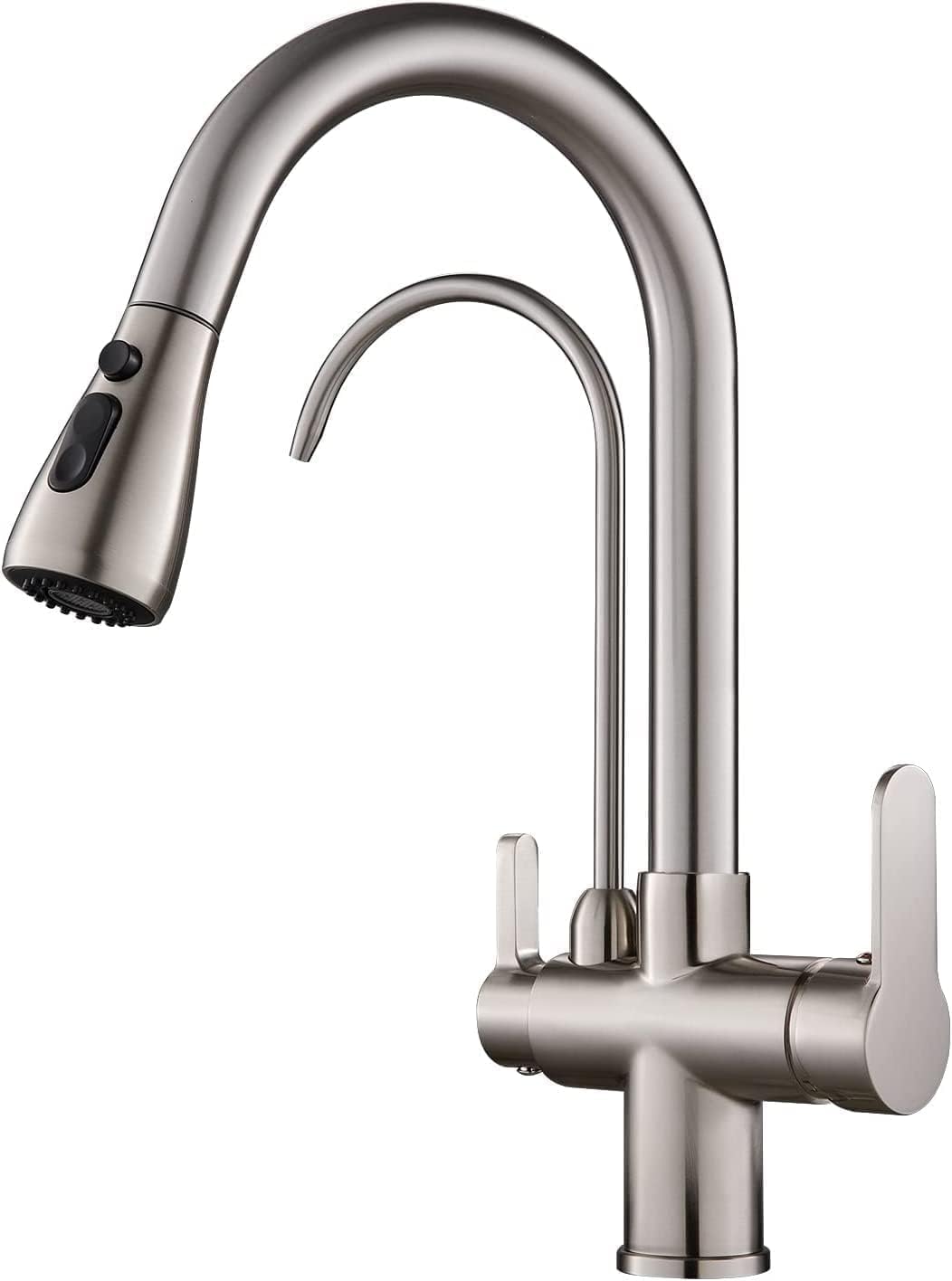 KEOKBON Brushed Nickel 3 Way tap with Spray Head for Kitchen Sink, 360 ...