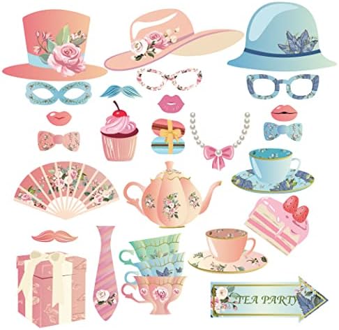 Amazon.com: CC HOME 25CT Tea Party Photo Booth Props,Floral Party ...