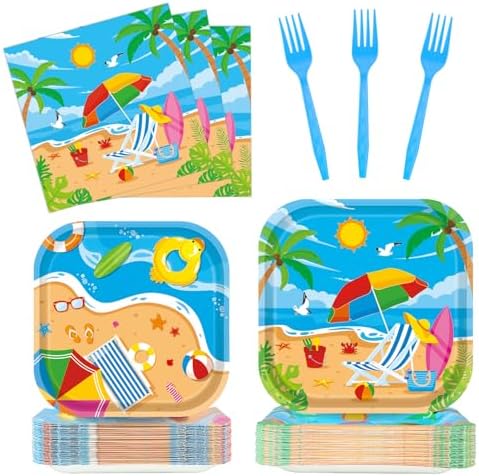 Amazon.com: CHUNNIN 96Pcs Beach Party Supplies Summer Pool Party Paper ...