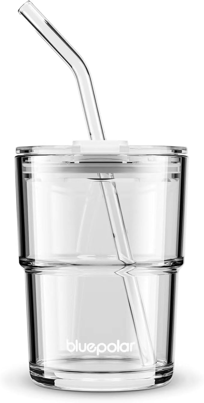 Amazon.com | BLUEPOLAR 13oz/400ml Glass Water Tumbler with Straw and ...