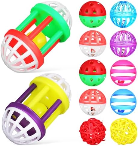 DOITOOL 12 Pcs Colourful Bird Toy Ball Willow Branch Balls Small Rattan ...